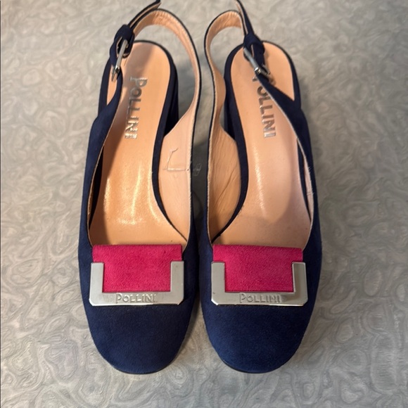 Pollini | Shoes | Pollini Blue And Pink Heels With Elegant Slingback ...